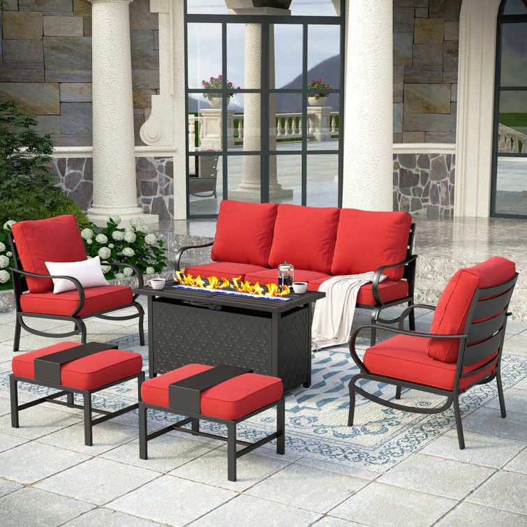 Outdoor Patio Conversation Furniture Set Lark Manor Cushion Color Red